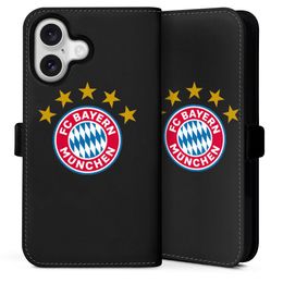 DeinDesign iPhone 16 Handy Klapph&uuml;lle Handyh&uuml;lle aus Kunst Leder schwarz Flip Case Star Fcb Fc Bayern M&uuml;nchen Sideflip mit Lasche