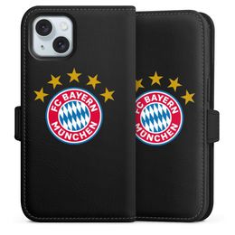 DeinDesign iPhone 15 Handy Klapph&uuml;lle Handyh&uuml;lle aus Kunst Leder schwarz Flip Case Star Fcb Fc Bayern M&uuml;nchen Sideflip mit Lasche