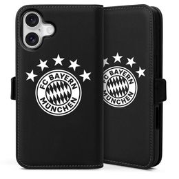 DeinDesign iPhone 16 Plus Handy Klapph&uuml;lle Handyh&uuml;lle aus Kunst Leder schwarz Flip Case Fcb Transparent Fc Bayern M&uuml;nchen Sideflip mit Lasche