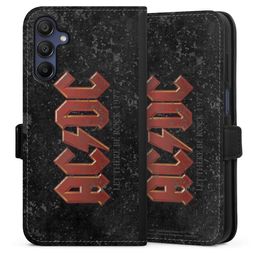 DeinDesign Galaxy A15 Handy Klapph&uuml;lle Handyh&uuml;lle aus Kunst Leder schwarz Flip Case Acdc Merchandise Logo Sideflip mit Lasche