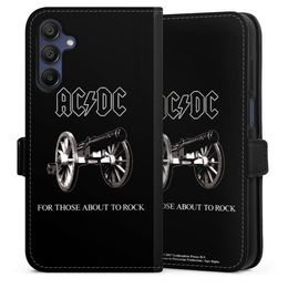 DeinDesign Galaxy A15 5G Handy Klapph&uuml;lle Handyh&uuml;lle aus Kunst Leder schwarz Flip Case Music Acdc Merchandise Sideflip mit Lasche