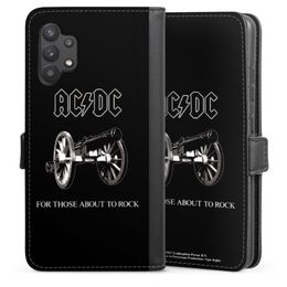 DeinDesign Galaxy A32 4G Handy Klapph&uuml;lle Handyh&uuml;lle aus Kunst Leder schwarz Flip Case Music Acdc Merchandise Sideflip mit Lasche