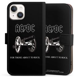 DeinDesign iPhone 14 Handy Klapph&uuml;lle Handyh&uuml;lle aus Kunst Leder schwarz Flip Case Music Acdc Merchandise Sideflip mit Lasche
