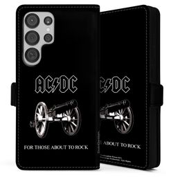 DeinDesign Galaxy S25 Ultra Handy Klapph&uuml;lle Handyh&uuml;lle aus Kunst Leder schwarz Flip Case Music Acdc Merchandise Sideflip mit Lasche