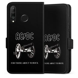 DeinDesign Huawei P30 Lite Handy Klapph&uuml;lle Handyh&uuml;lle aus Kunst Leder schwarz Flip Case Music Acdc Merchandise Sideflip mit Lasche