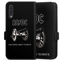 DeinDesign Galaxy A50 Handy Klapph&uuml;lle Handyh&uuml;lle aus Kunst Leder schwarz Flip Case Music Acdc Merchandise Sideflip mit Lasche