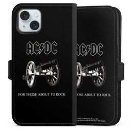 DeinDesign iPhone 15 Handy Klapph&uuml;lle Handyh&uuml;lle aus Kunst Leder schwarz Flip Case Music Acdc Merchandise Sideflip mit Lasche