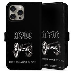 DeinDesign iPhone 16 Pro Handy Klapph&uuml;lle Handyh&uuml;lle aus Kunst Leder schwarz Flip Case Music Acdc Merchandise Sideflip mit Lasche