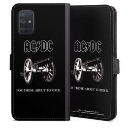DeinDesign Galaxy A71 Handy Klapph&uuml;lle Handyh&uuml;lle aus Kunst Leder schwarz Flip Case Music Acdc Merchandise Sideflip mit Lasche