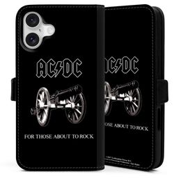 DeinDesign iPhone 16 Plus Handy Klapph&uuml;lle Handyh&uuml;lle aus Kunst Leder schwarz Flip Case Music Acdc Merchandise Sideflip mit Lasche