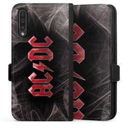 DeinDesign Galaxy A50 Handy Klapph&uuml;lle Handyh&uuml;lle aus Kunst Leder schwarz Flip Case Merchandise Acdc Logo Sideflip mit Lasche