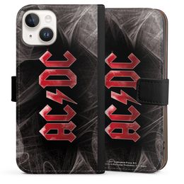 DeinDesign iPhone 14 Handy Klapph&uuml;lle Handyh&uuml;lle aus Kunst Leder schwarz Flip Case Merchandise Acdc Logo Sideflip mit Lasche