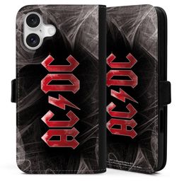DeinDesign iPhone 16 Plus Handy Klapph&uuml;lle Handyh&uuml;lle aus Kunst Leder schwarz Flip Case Merchandise Acdc Logo Sideflip mit Lasche