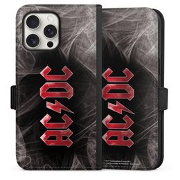 DeinDesign iPhone 15 Pro Max Handy Klapph&uuml;lle Handyh&uuml;lle aus Kunst Leder schwarz Flip Case Merchandise Acdc Logo Sideflip mit Lasche