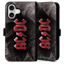 DeinDesign iPhone 16 Handy Klapph&uuml;lle Handyh&uuml;lle aus Kunst Leder schwarz Flip Case Merchandise Acdc Logo Sideflip mit Lasche