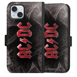 DeinDesign iPhone 15 Handy Klapph&uuml;lle Handyh&uuml;lle aus Kunst Leder schwarz Flip Case Merchandise Acdc Logo Sideflip mit Lasche