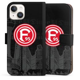 DeinDesign iPhone 14 Handy Klapph&uuml;lle Handyh&uuml;lle aus Kunst Leder schwarz Flip Case Official Licensed Product Logo Fortuna D&uuml;sseldorf Sideflip mit Lasche