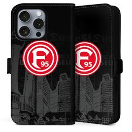 DeinDesign iPhone 16 Pro Max Handy Klapph&uuml;lle Handyh&uuml;lle aus Kunst Leder schwarz Flip Case Official Licensed Product Logo Fortuna D&uuml;sseldorf Sideflip mit Lasche