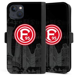 DeinDesign iPhone 13 Handy Klapph&uuml;lle Handyh&uuml;lle aus Kunst Leder schwarz Flip Case Official Licensed Product Logo Fortuna D&uuml;sseldorf Sideflip mit Lasche