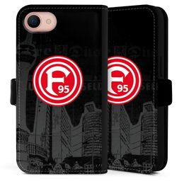 DeinDesign iPhone 16e Handy Klapph&uuml;lle Handyh&uuml;lle aus Kunst Leder schwarz Flip Case Official Licensed Product Logo Fortuna D&uuml;sseldorf Sideflip mit Lasche
