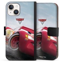 DeinDesign iPhone 14 Handy Klapph&uuml;lle Handyh&uuml;lle aus Kunst Leder schwarz Flip Case Lightning Mcqueen 95 Official Licensed Product Cars Sideflip mit Lasche