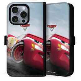 DeinDesign iPhone 16 Pro Max Handy Klapph&uuml;lle Handyh&uuml;lle aus Kunst Leder schwarz Flip Case Lightning Mcqueen 95 Official Licensed Product Cars Sideflip mit 