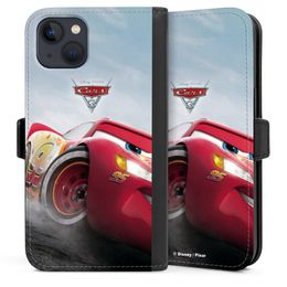 DeinDesign iPhone 13 Handy Klapph&uuml;lle Handyh&uuml;lle aus Kunst Leder schwarz Flip Case Lightning Mcqueen 95 Official Licensed Product Cars Sideflip mit Lasche
