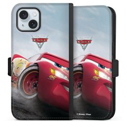 DeinDesign iPhone 15 Handy Klapph&uuml;lle Handyh&uuml;lle aus Kunst Leder schwarz Flip Case Lightning Mcqueen 95 Official Licensed Product Cars Sideflip mit Lasche