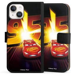 DeinDesign iPhone 14 Handy Klapph&uuml;lle Handyh&uuml;lle aus Kunst Leder schwarz Flip Case Official Licensed Product Cars Lightning Mcqueen 95 Sideflip mit Lasche