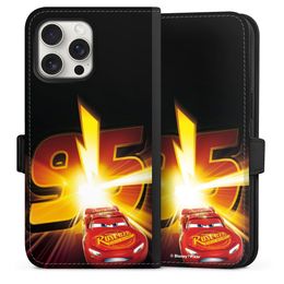 DeinDesign iPhone 15 Pro Max Handy Klapph&uuml;lle Handyh&uuml;lle aus Kunst Leder schwarz Flip Case Official Licensed Product Cars Lightning Mcqueen 95 Sideflip mit 