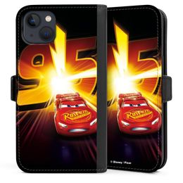 DeinDesign iPhone 13 Handy Klapph&uuml;lle Handyh&uuml;lle aus Kunst Leder schwarz Flip Case Official Licensed Product Cars Lightning Mcqueen 95 Sideflip mit Lasche