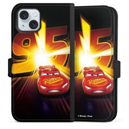 DeinDesign iPhone 15 Handy Klapph&uuml;lle Handyh&uuml;lle aus Kunst Leder schwarz Flip Case Official Licensed Product Cars Lightning Mcqueen 95 Sideflip mit Lasche