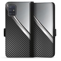 DeinDesign Galaxy A51 Handy Klapph&uuml;lle Handyh&uuml;lle aus Kunst Leder schwarz Flip Case Steel Metall Carbon Sideflip mit Lasche