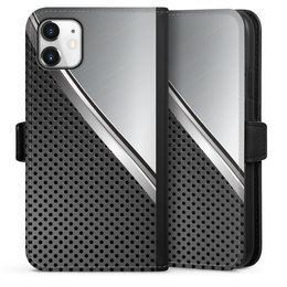 DeinDesign iPhone 11 Handy Klapph&uuml;lle Handyh&uuml;lle aus Kunst Leder schwarz Flip Case Steel Metall Carbon Sideflip mit Lasche
