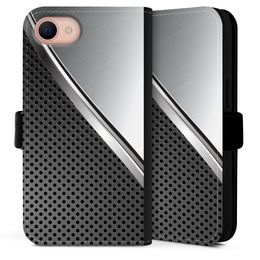 DeinDesign iPhone 16e Handy Klapph&uuml;lle Handyh&uuml;lle aus Kunst Leder schwarz Flip Case Steel Metall Carbon Sideflip mit Lasche