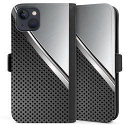 DeinDesign iPhone 13 Handy Klapph&uuml;lle Handyh&uuml;lle aus Kunst Leder schwarz Flip Case Steel Metall Carbon Sideflip mit Lasche
