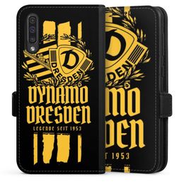 DeinDesign Galaxy A50 Handy Klapph&uuml;lle Handyh&uuml;lle aus Kunst Leder schwarz Flip Case Sg Dynamo Dresden Statement Sgd Sideflip mit Lasche