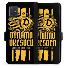 DeinDesign Galaxy A51 Handy Klapph&uuml;lle Handyh&uuml;lle aus Kunst Leder schwarz Flip Case Sg Dynamo Dresden Statement Sgd Sideflip mit Lasche