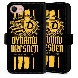 DeinDesign iPhone 16e Handy Klapph&uuml;lle Handyh&uuml;lle aus Kunst Leder schwarz Flip Case Sg Dynamo Dresden Statement Sgd Sideflip mit Lasche
