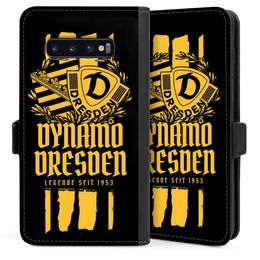 DeinDesign Galaxy S10 Plus Handy Klapph&uuml;lle Handyh&uuml;lle aus Kunst Leder schwarz Flip Case Sg Dynamo Dresden Statement Sgd Sideflip mit Lasche