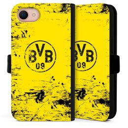 DeinDesign iPhone 16e Handy Klapph&uuml;lle Handyh&uuml;lle aus Kunst Leder schwarz Flip Case Bvb Official Licensed Product Borussia Dortmund Sideflip mit Lasche
