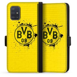DeinDesign Galaxy A51 Handy Klapph&uuml;lle Handyh&uuml;lle aus Kunst Leder schwarz Flip Case Official Licensed Product Bvb Borussia Dortmund Sideflip mit Lasche