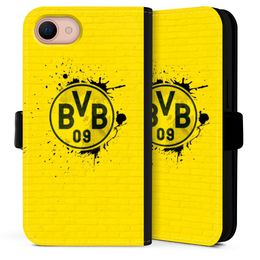 DeinDesign iPhone 16e Handy Klapph&uuml;lle Handyh&uuml;lle aus Kunst Leder schwarz Flip Case Official Licensed Product Bvb Borussia Dortmund Sideflip mit Lasche