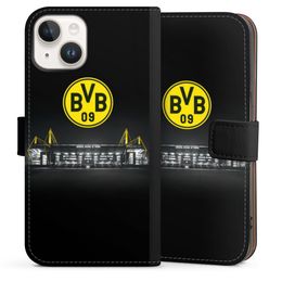 DeinDesign iPhone 14 Handy Klapph&uuml;lle Handyh&uuml;lle aus Kunst Leder schwarz Flip Case Borussia Dortmund Stadium Bvb Sideflip mit Lasche