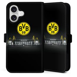 DeinDesign iPhone 16 Handy Klapph&uuml;lle Handyh&uuml;lle aus Kunst Leder schwarz Flip Case Borussia Dortmund Stadium Bvb Sideflip mit Lasche