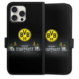 DeinDesign iPhone 15 Pro Max Handy Klapph&uuml;lle Handyh&uuml;lle aus Kunst Leder schwarz Flip Case Borussia Dortmund Stadium Bvb Sideflip mit Lasche