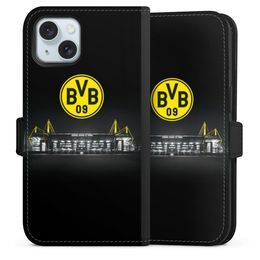 DeinDesign iPhone 15 Handy Klapph&uuml;lle Handyh&uuml;lle aus Kunst Leder schwarz Flip Case Borussia Dortmund Stadium Bvb Sideflip mit Lasche