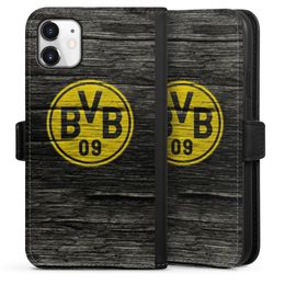 DeinDesign iPhone 11 Handy Klapph&uuml;lle Handyh&uuml;lle aus Kunst Leder schwarz Flip Case Wooden Look Bvb Borussia Dortmund Sideflip mit Lasche