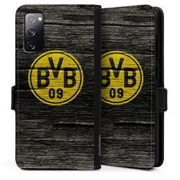 DeinDesign Galaxy S20 Handy Klapph&uuml;lle Handyh&uuml;lle aus Kunst Leder schwarz Flip Case Bvb Wooden Look Borussia Dortmund Sideflip mit Lasche