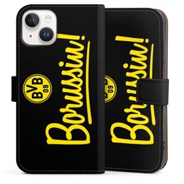 DeinDesign iPhone 14 Handy Klapph&uuml;lle Handyh&uuml;lle aus Kunst Leder schwarz Flip Case Borussia Dortmund Bvb Soccer Sideflip mit Lasche